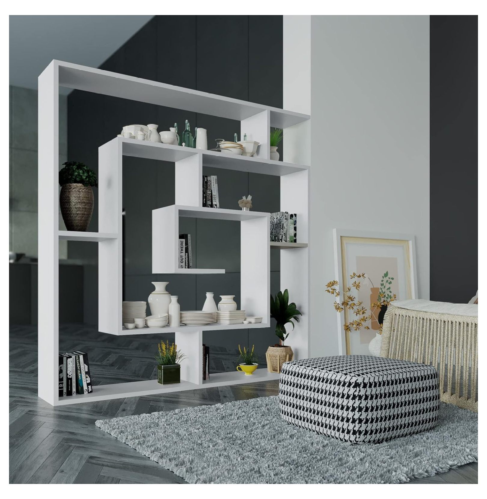 Labyrinth Collection 51x49 in Grand Bookcase Stylish Bookshelf 6 Tier ...