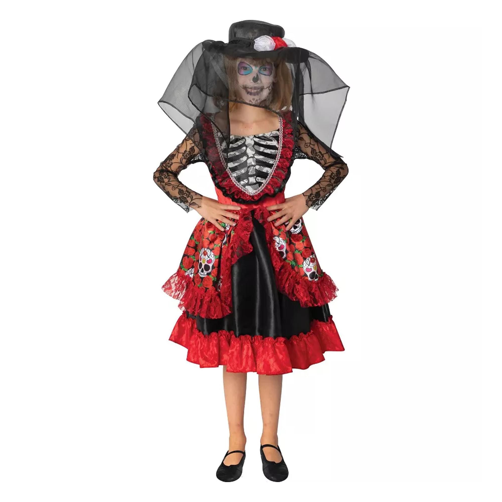 Lacalaca Costumes Roses & Skull Catrina Premium Child Costume | Medium ...