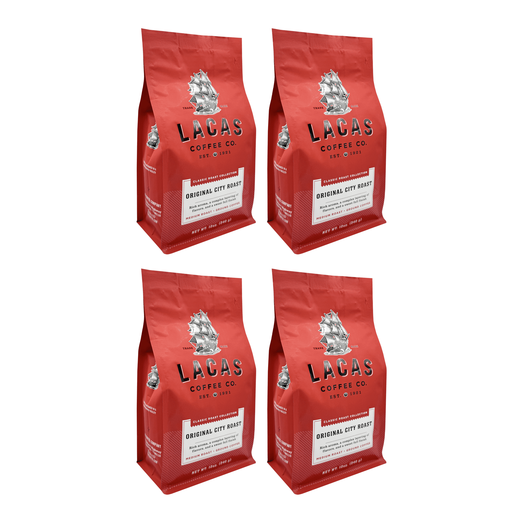 Lacas Original City Roast Medium Fine Ground Coffee, 12oz (4 bags ...