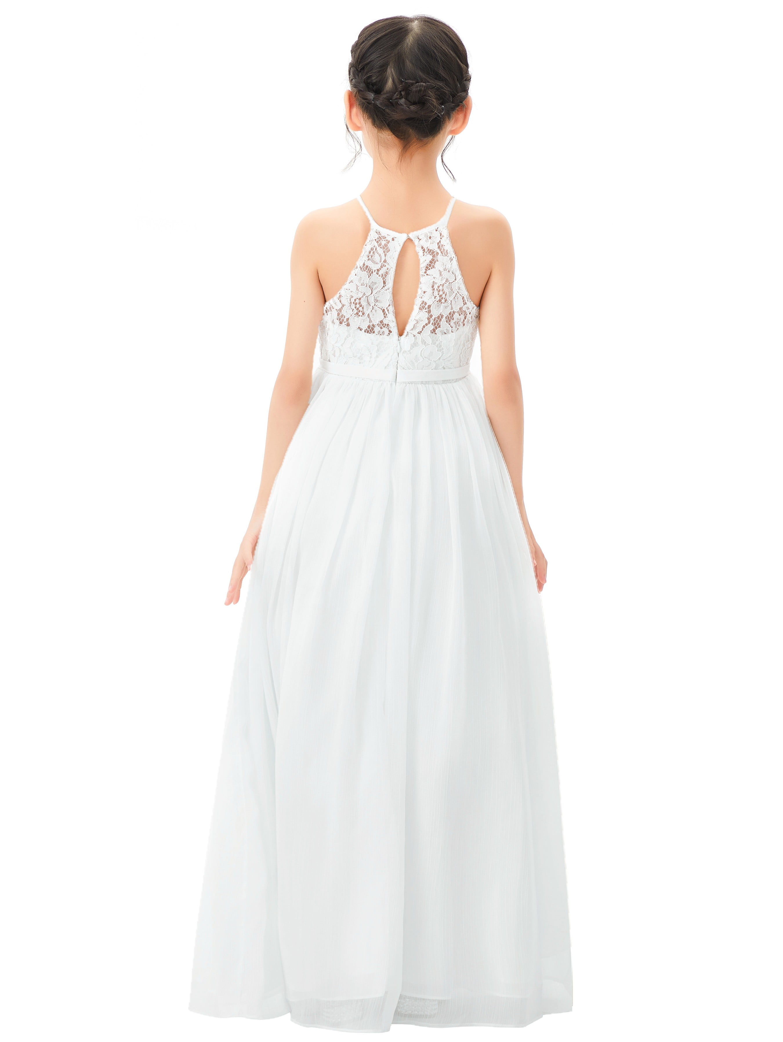 Lace Back Halter Flower Girl Dresses Junior Pageants Wedding Reception ...