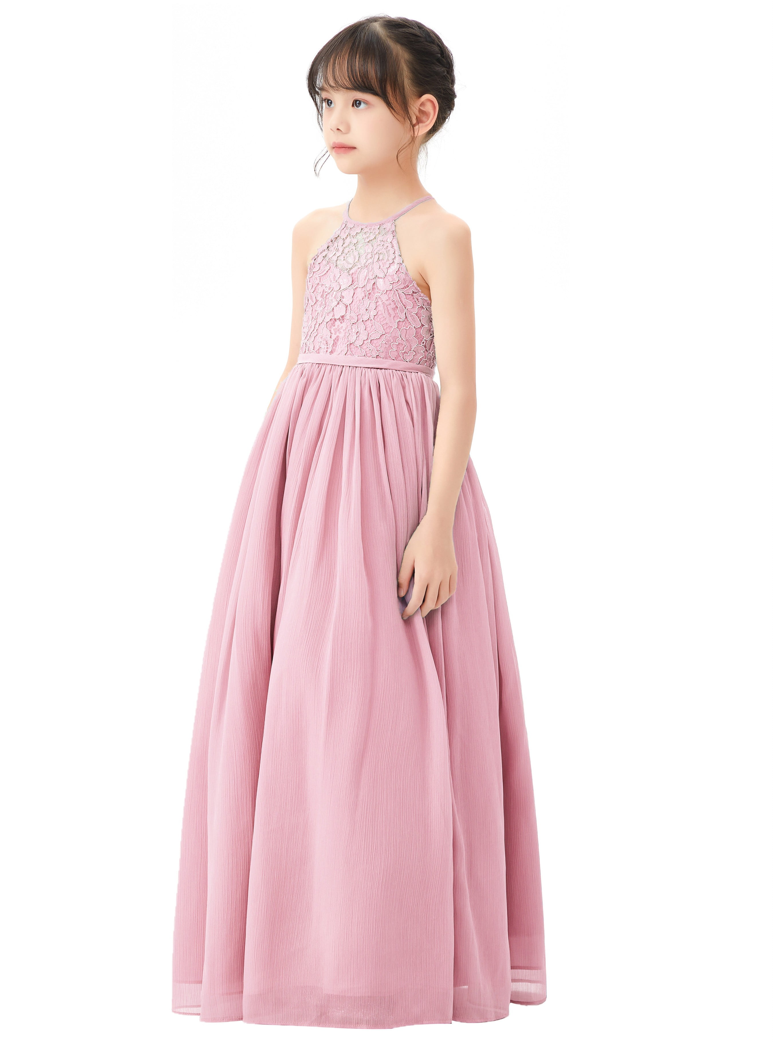 Lace Back Halter Flower Girl Dresses Junior Pageants Wedding Reception ...