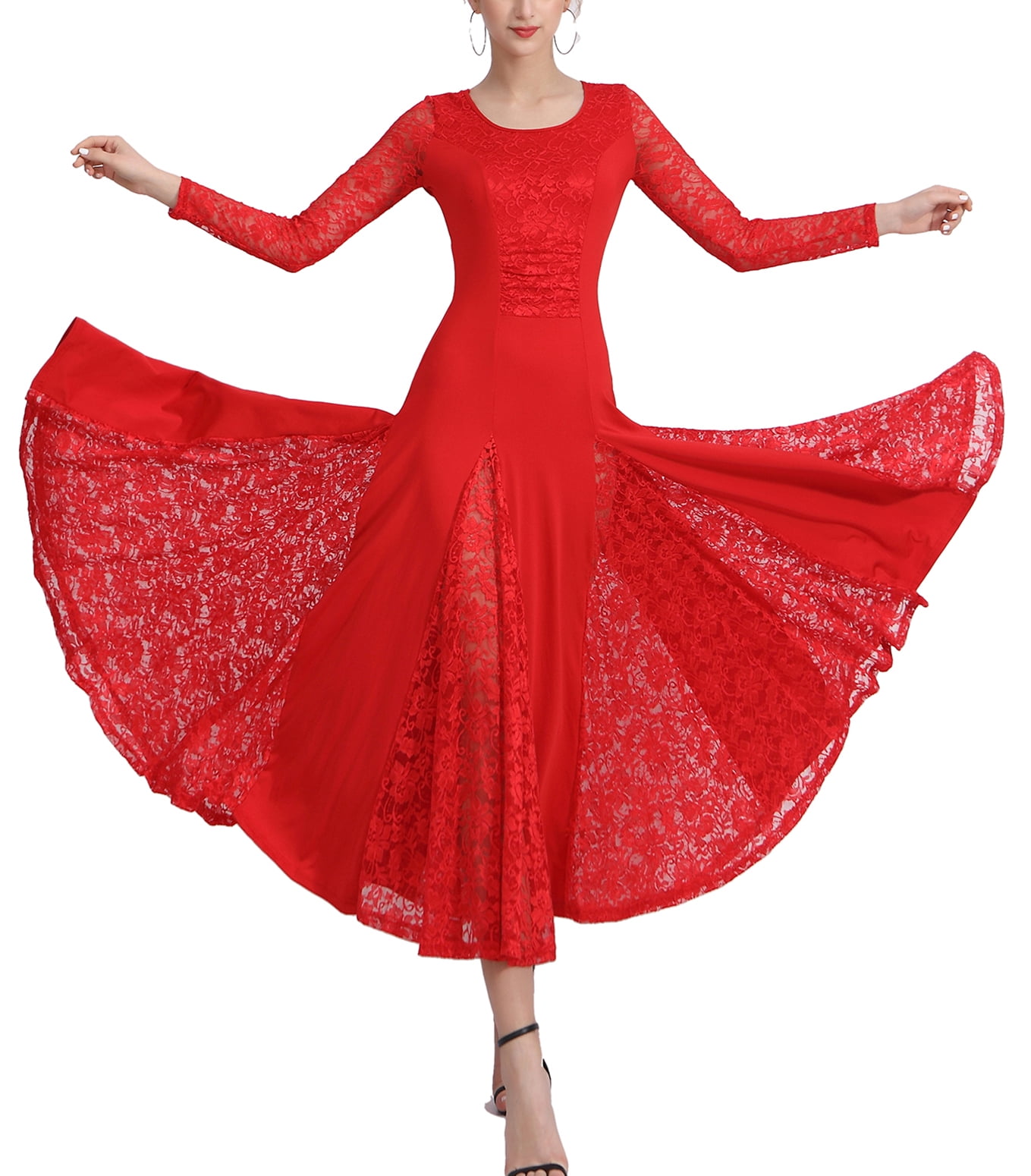 Lace Ballroom Dance Competition Dresses Modern Waltz Tango Performance ...