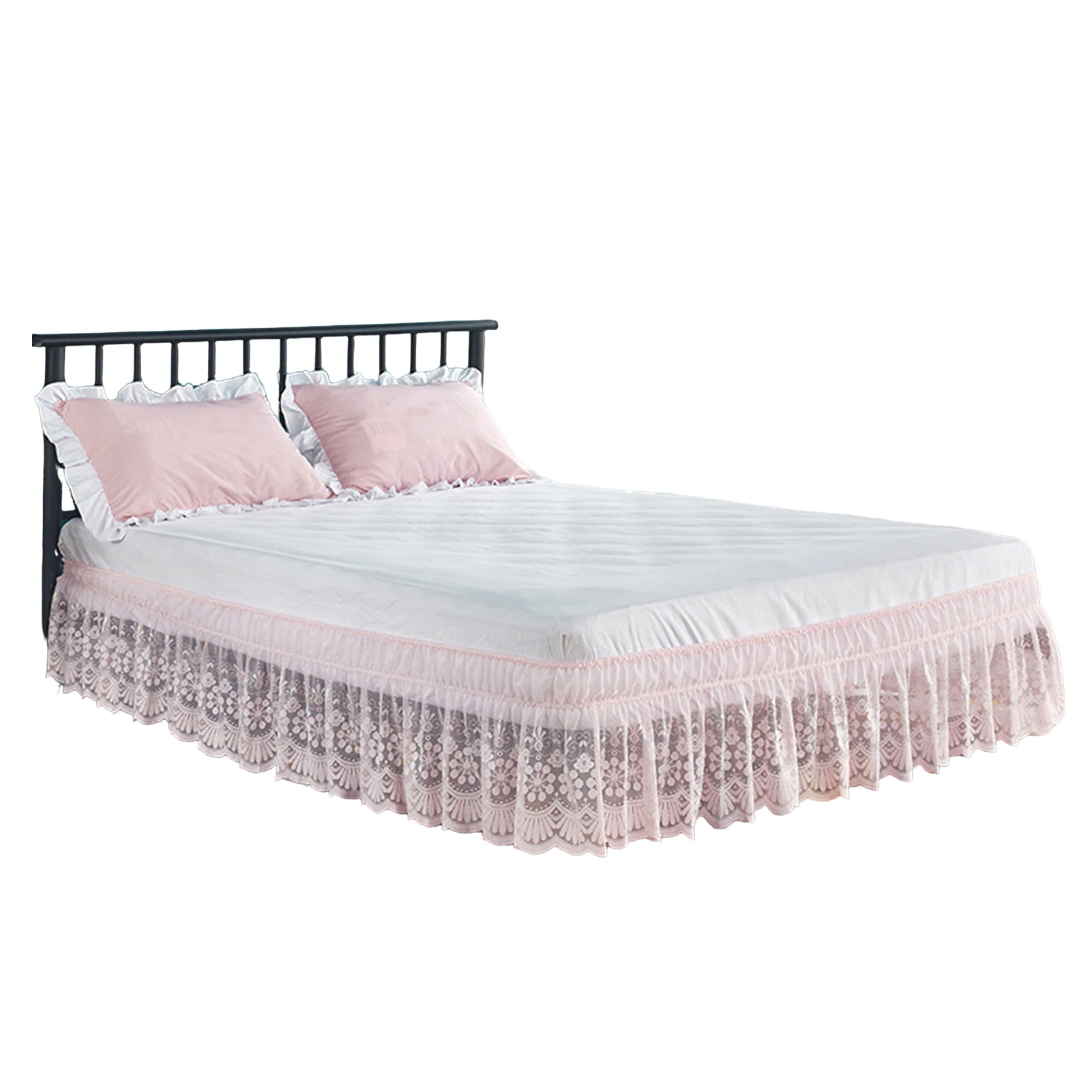 Lace Bed Skirt 15" Drop Elastic Dust Ruffle Bedskirt Wrap Around 3 Sides of Bed Machine Washable ...
