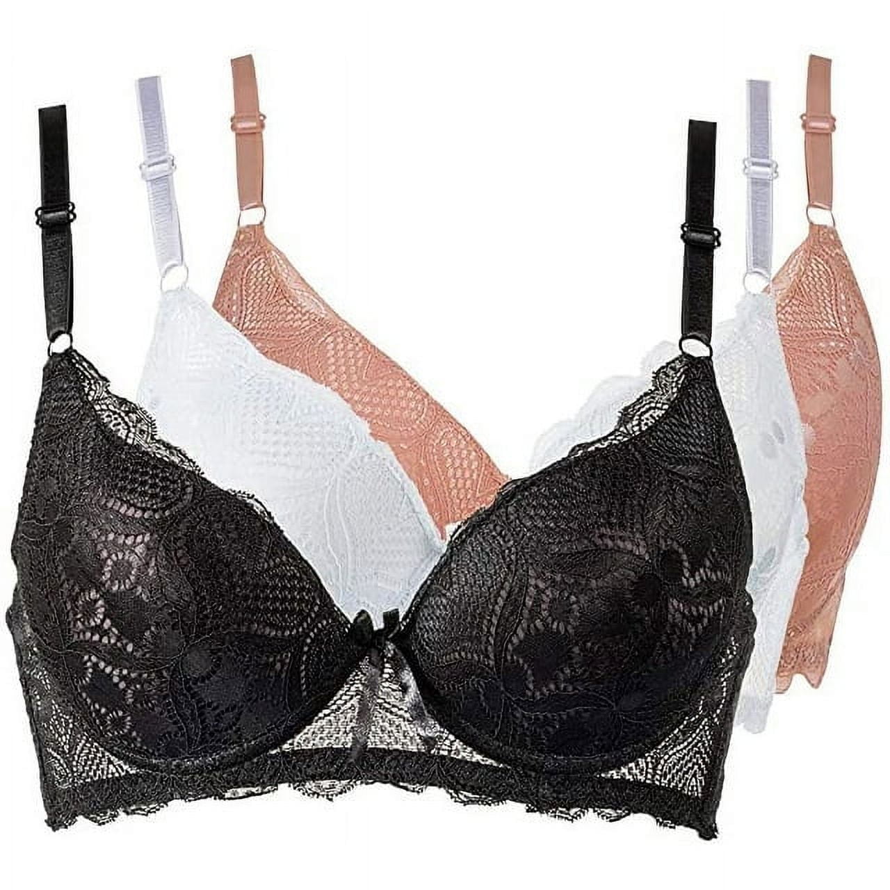 Lace Bras for Women, 3Pack Push Up Underwire Bra, Padded Contour ...