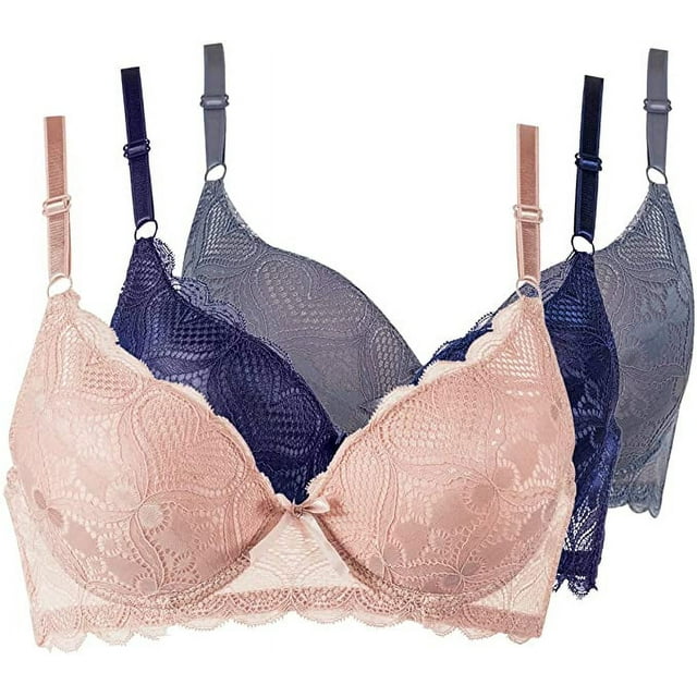 Lace Bras for Women, 3Pack Push Up Underwire Bra, Padded Contour ...
