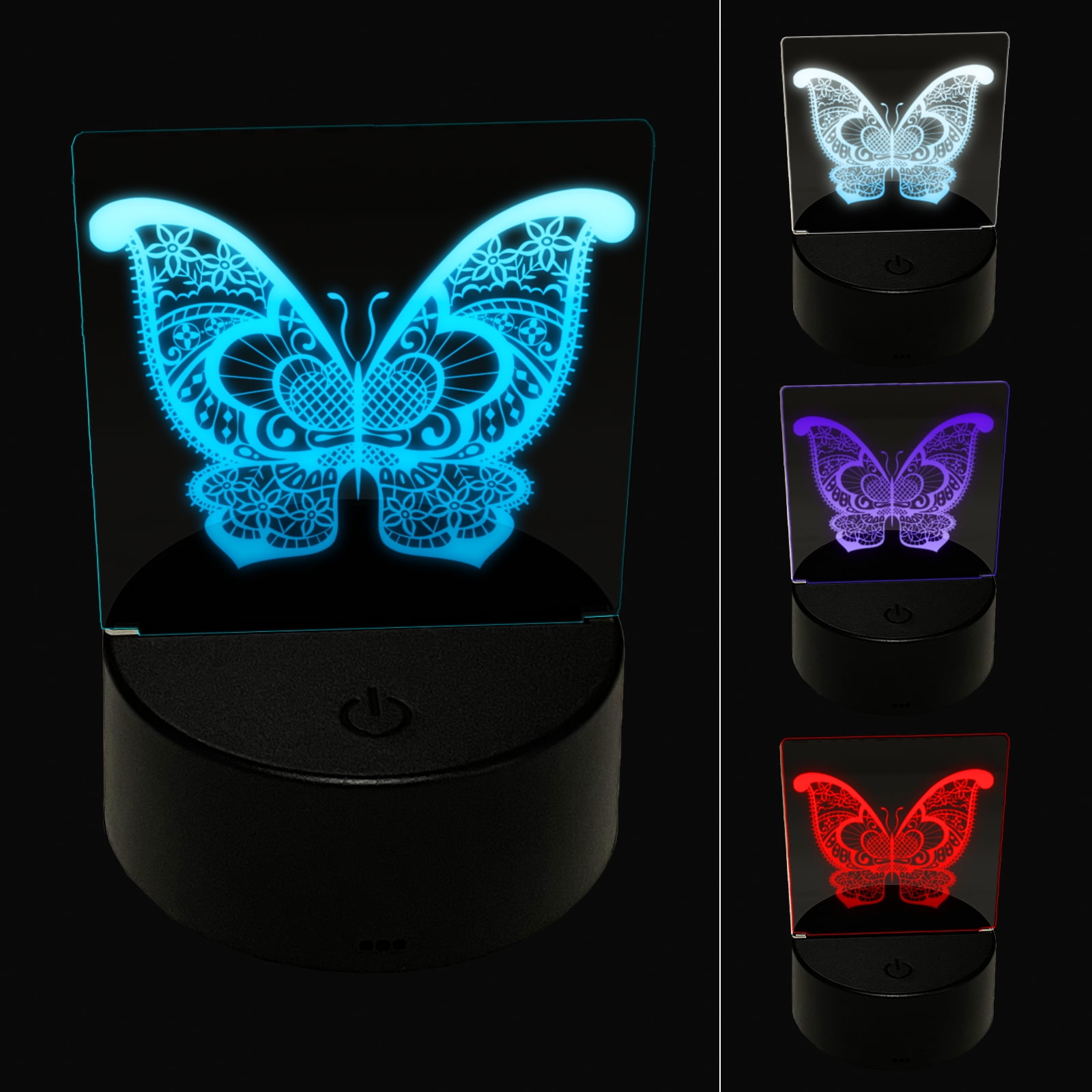 Lace Butterfly LED Night Light Sign 3D Illusion Desk Nightstand Lamp ...