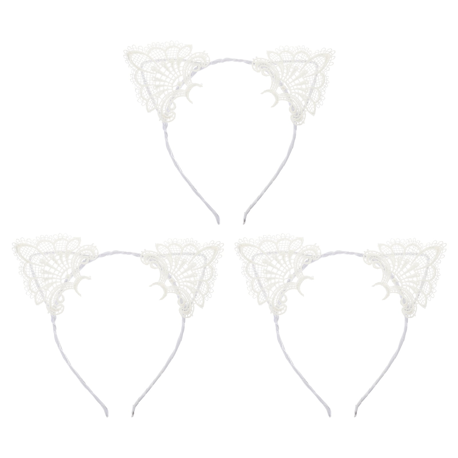 Lace Cat Ear Headband 9 Pcs Hair Accessories Sexy Jewls Womens Miss White Fabric