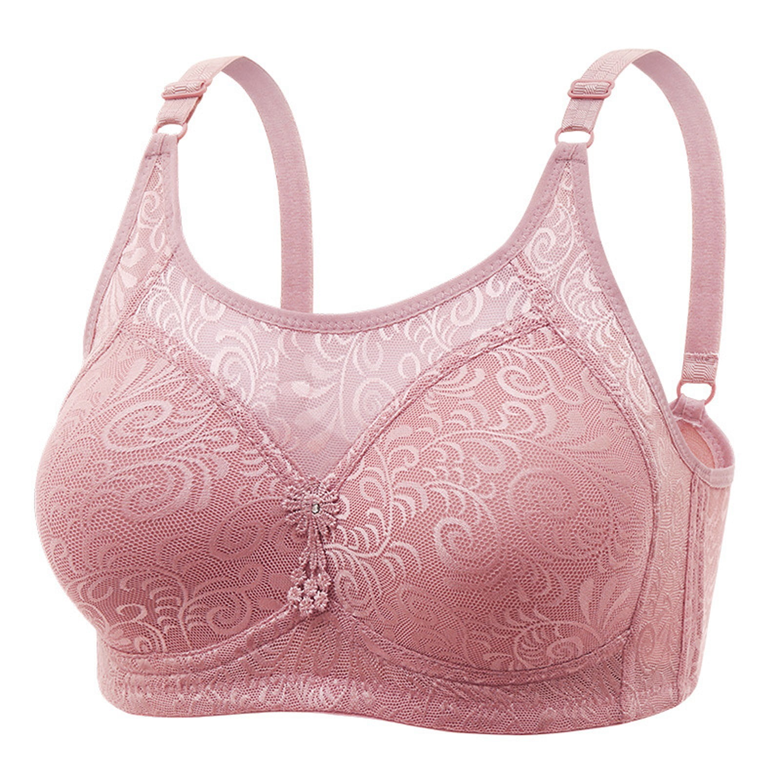 Lace Comfort Bra for Seniors Sagging Wireless Supportive Bra - Nylon/Spandex, Buttonless Design ...