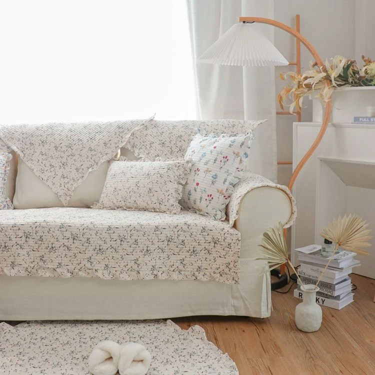 Lace Cotton Fabric Sofa Cover Couch Non-Slip Soft Towel Living Room ...