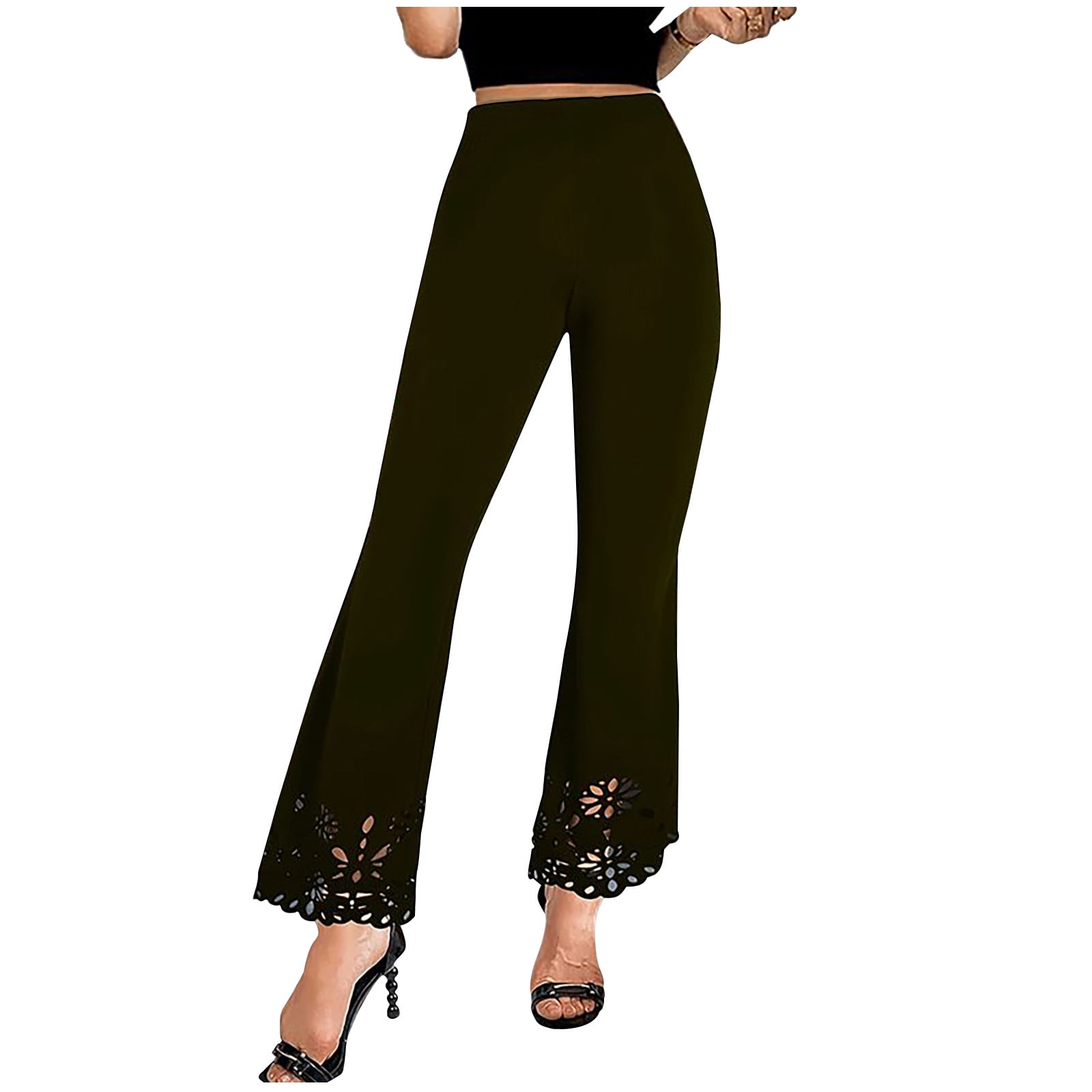 Lace Crochet Flare Pants Elegant Dressy Bell Bottom Pants High Waisted ...