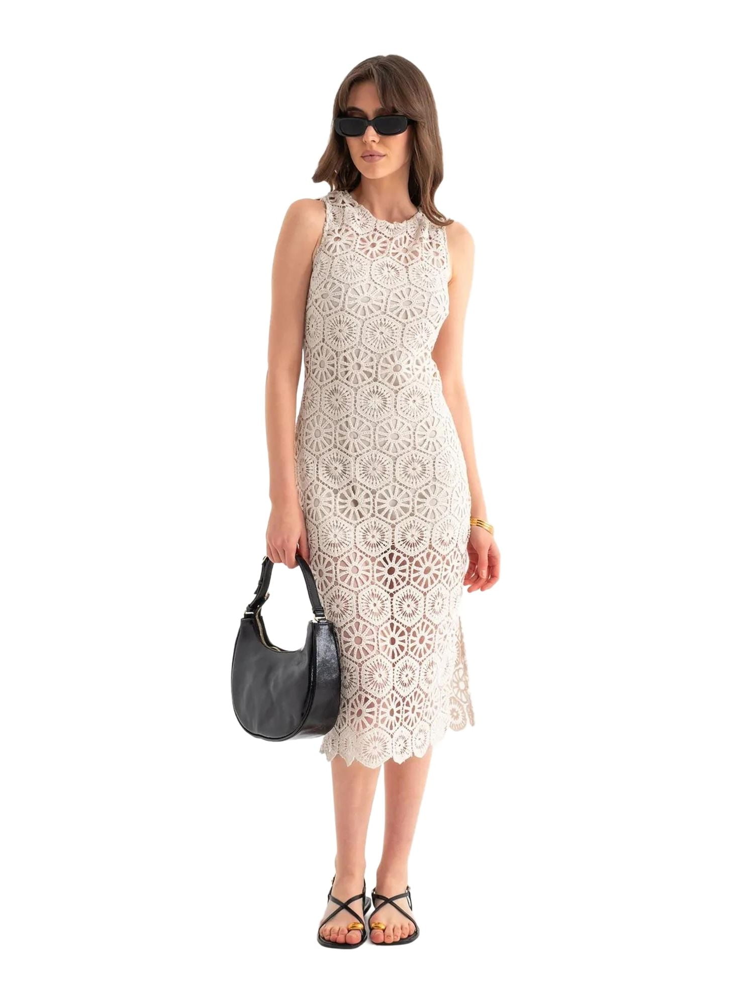 Lace Crochet Round Neck Midi Dress - Walmart.com