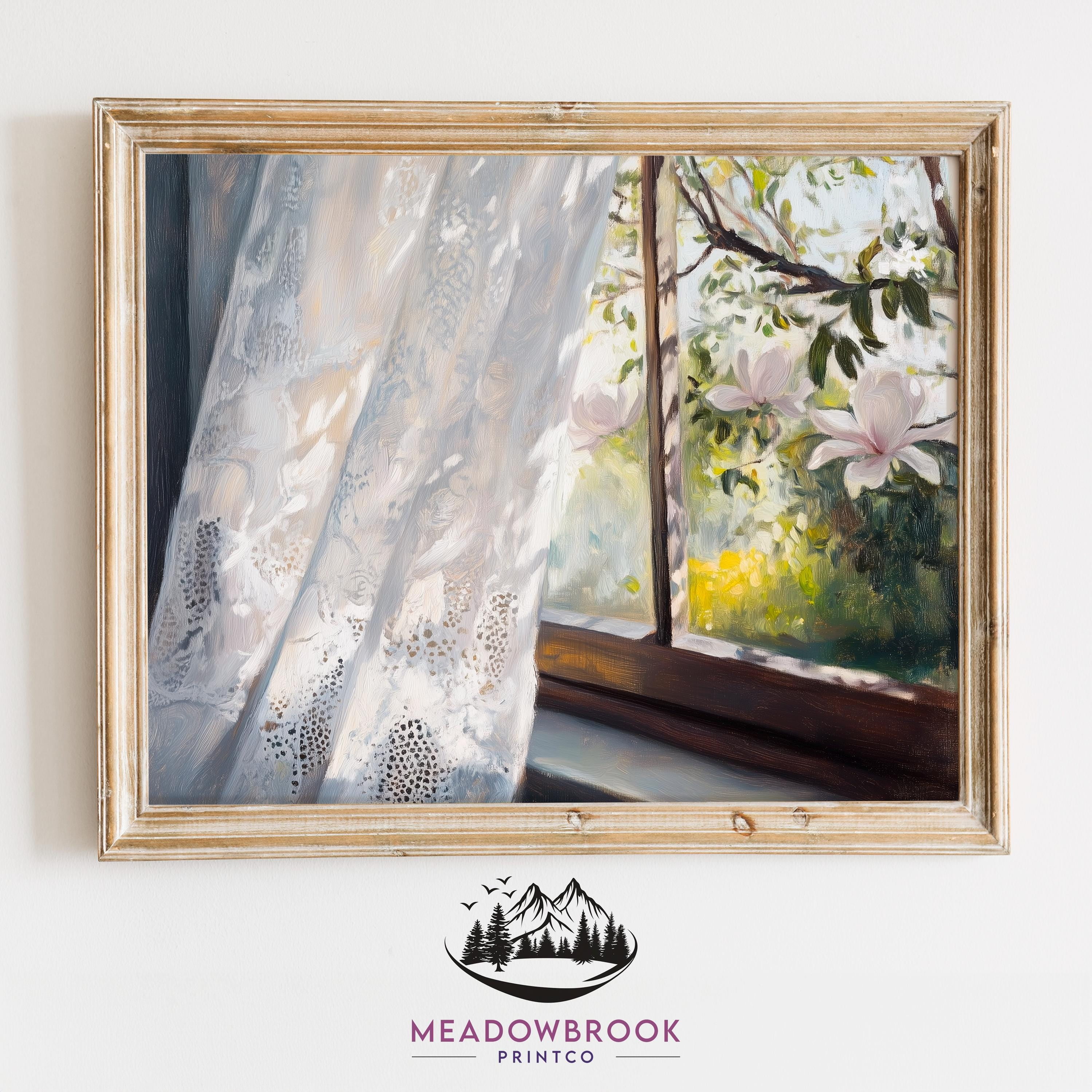 Lace Curtain Fluttering In Breeze, Spring Cottagecore , Vintage Window ...