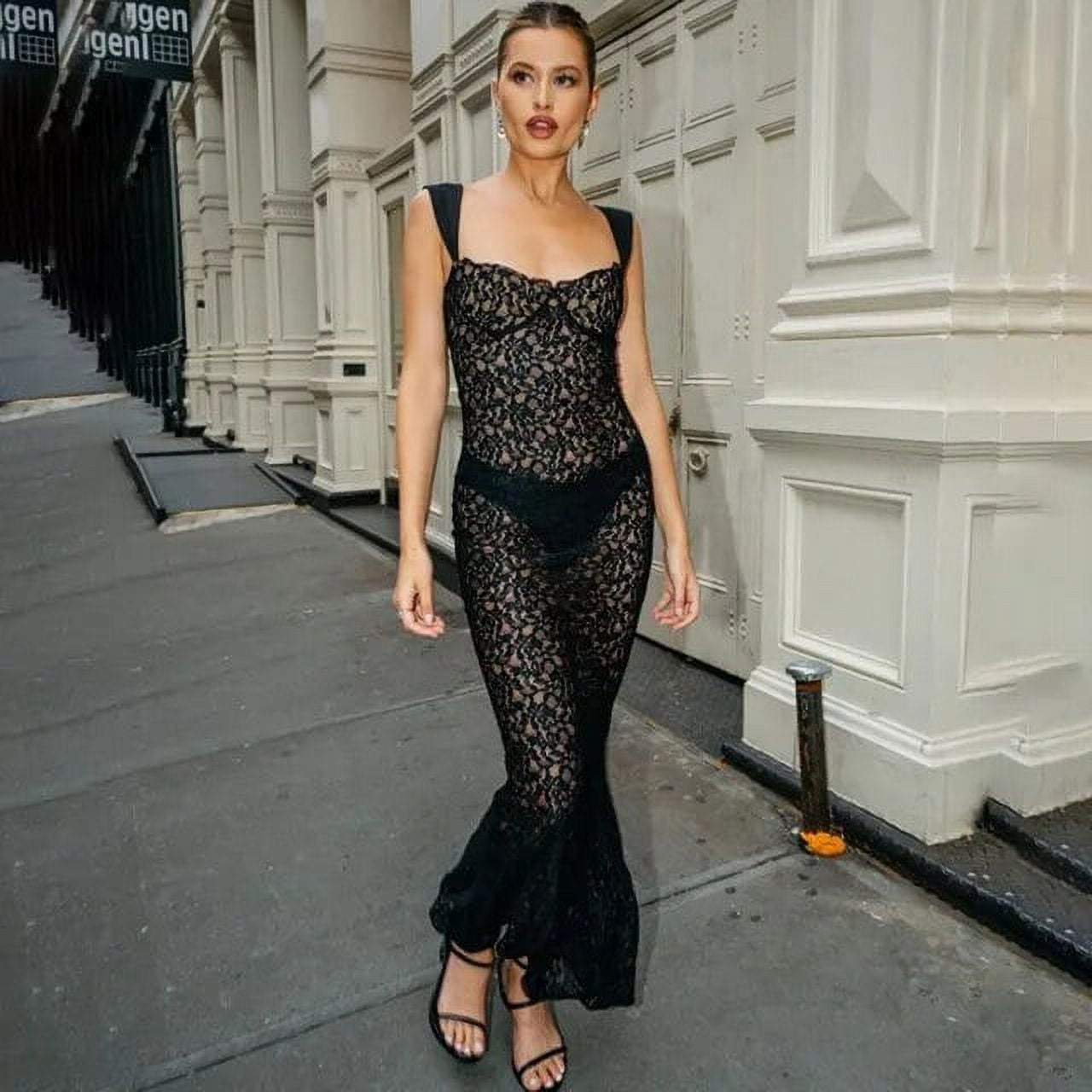 Lace Dress Cover-ups Women Swimsuit Spaghetti Strap Sundress Robe ...