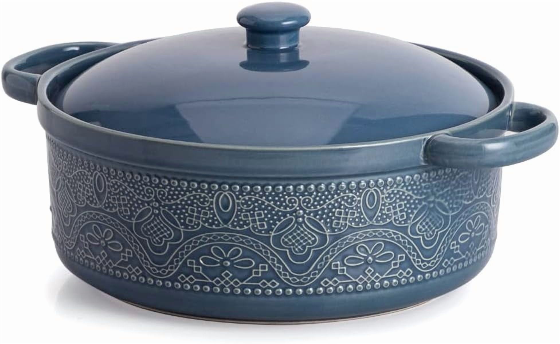 Lace Emboss Casserole Dish with Lid, 2 Quart Oven to Table Ceramic ...