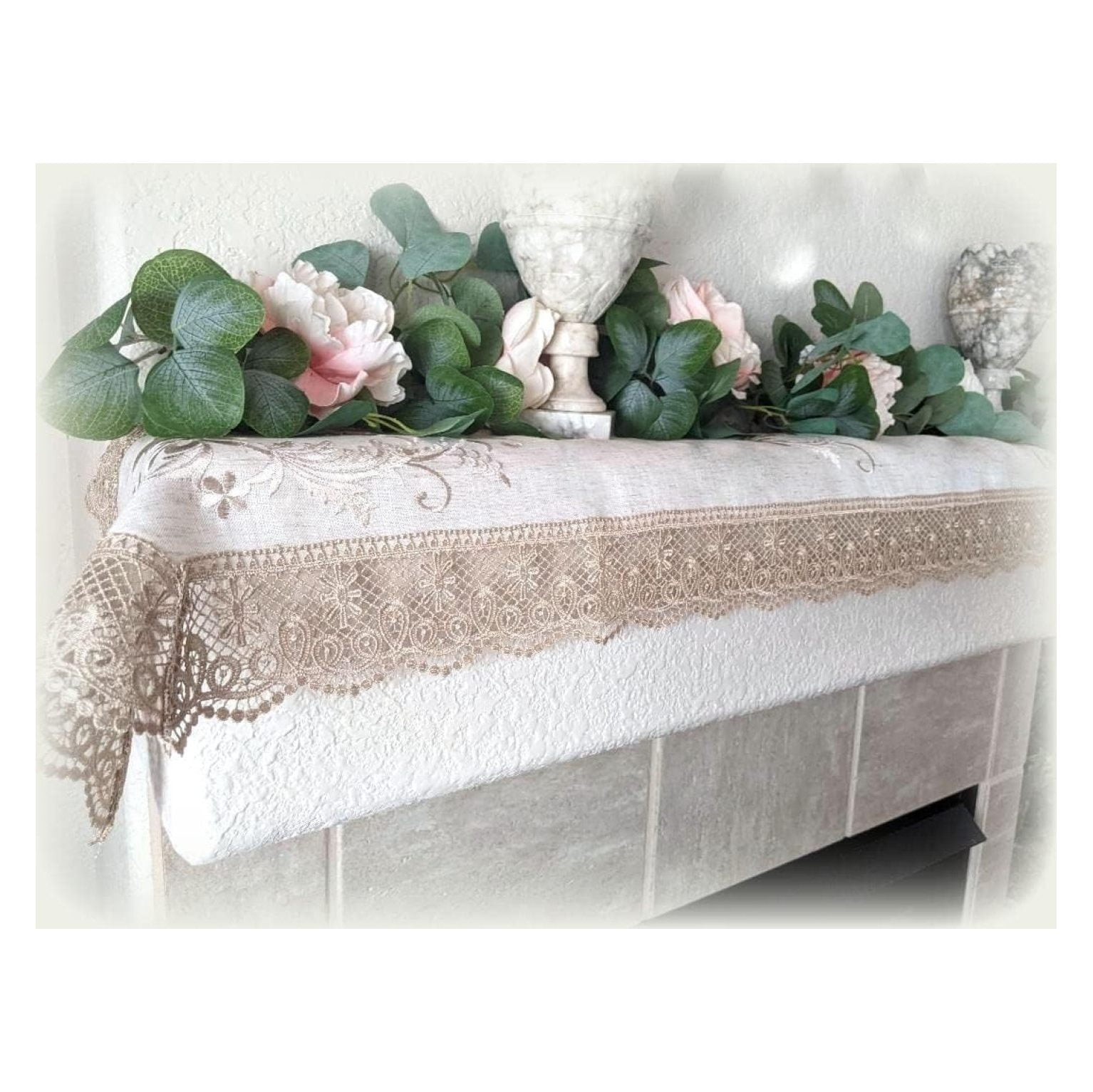 Lace Embroidered Dresser Scarf Mantel Shelf Table Runner Natural Beige ...