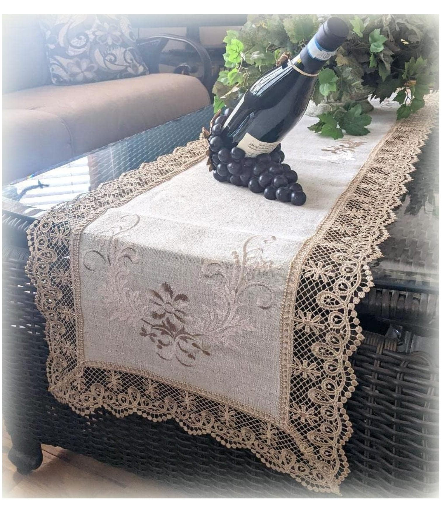 Lace Embroidered Dresser Scarf Table Runner Natural Beige Neutral 55 ...