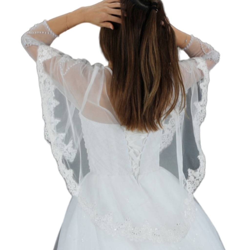 Lace Embroidered Tulle Ceremony Shawl Delicate Tulle Bridesmaids Wrap ...