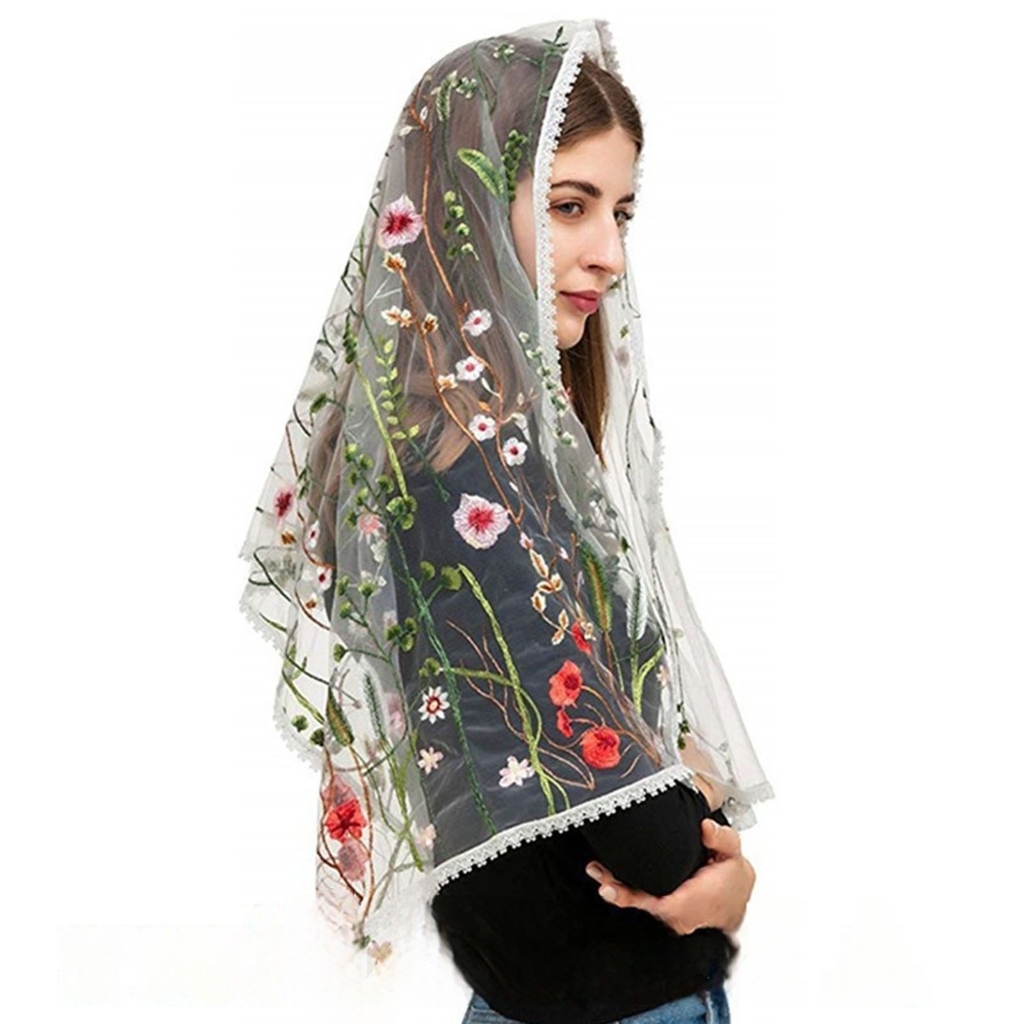 Lace Embroidery Flower Veil Bridal Wedding Shawl Elegant Ceremony Shawl ...