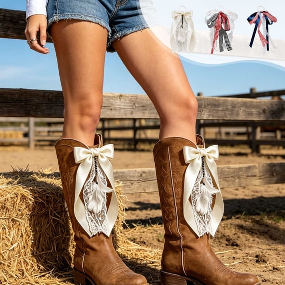 Lace Feather Cowboy Boot Bows Western Boot Accessories for Women Bridal ...