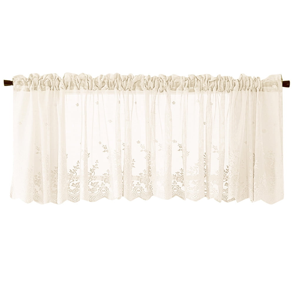 Lace Floral Curtain 51x16in Embroidery Semi Sheer Short Window Curtain ...
