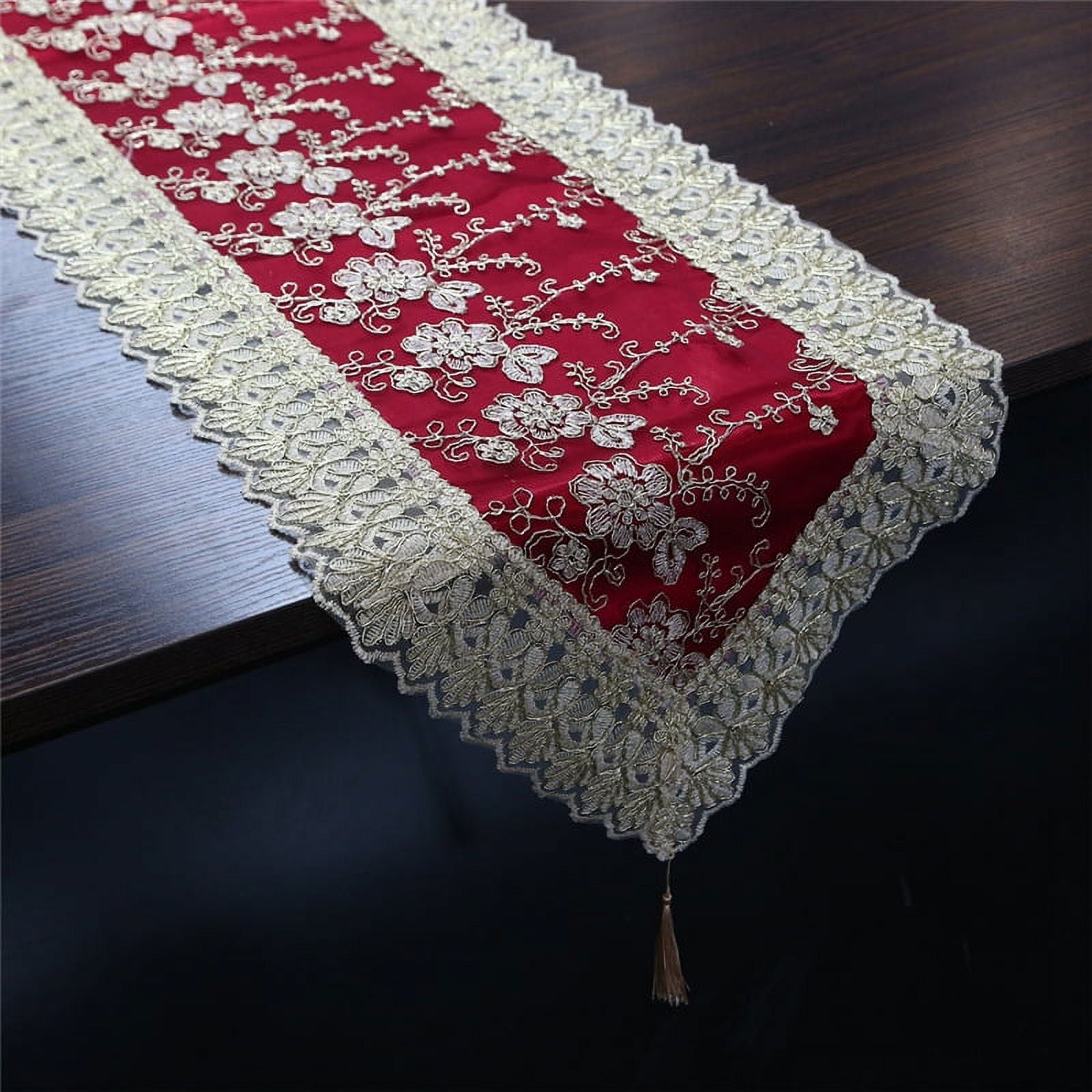 Lace Floral Embroidery Table Runner, Polyester Dresser Scarf for Home ...