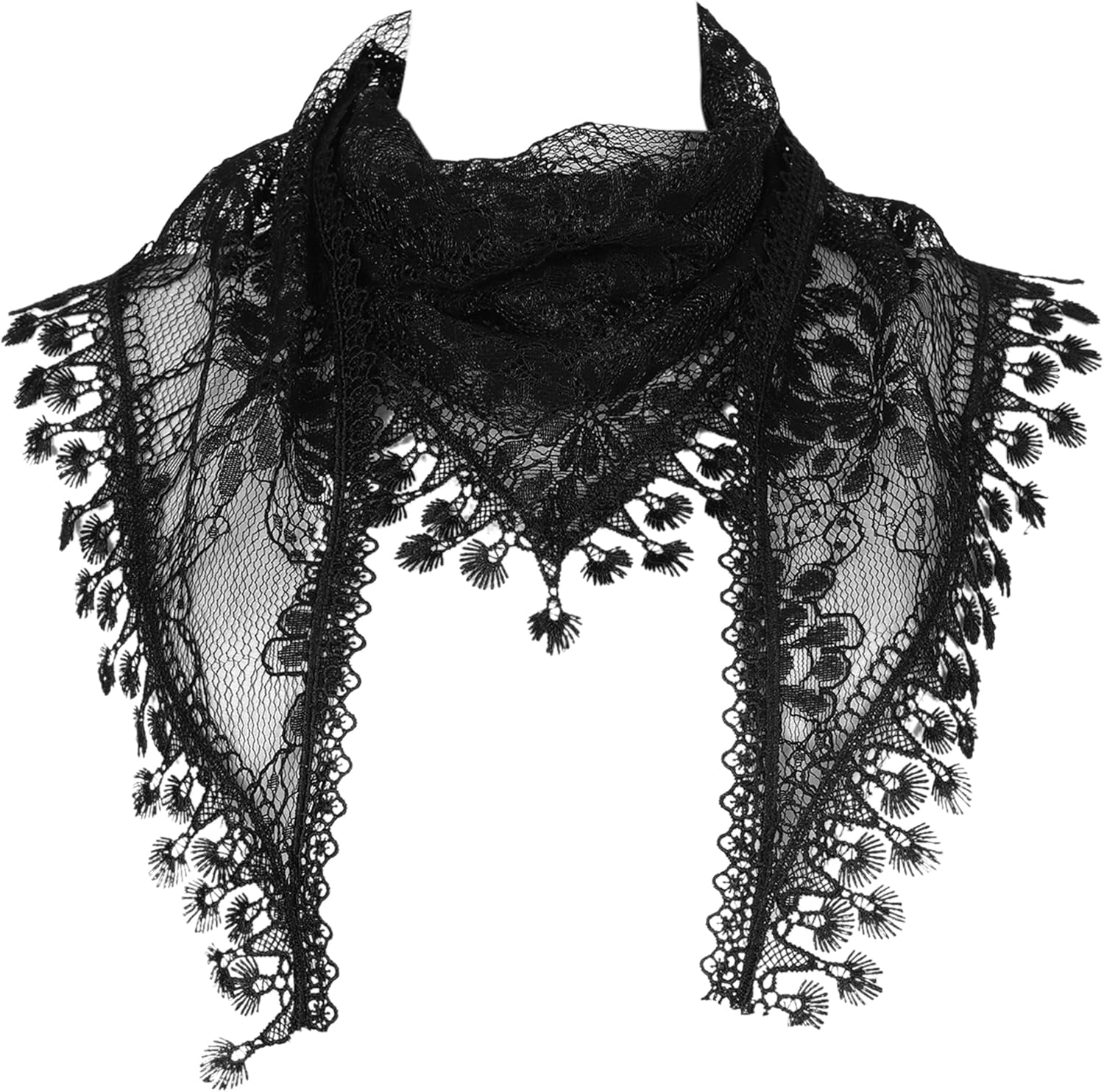 Lace Floral Mantilla Scarves, Crochet Tassel Triangle Shawl, Cathedral ...