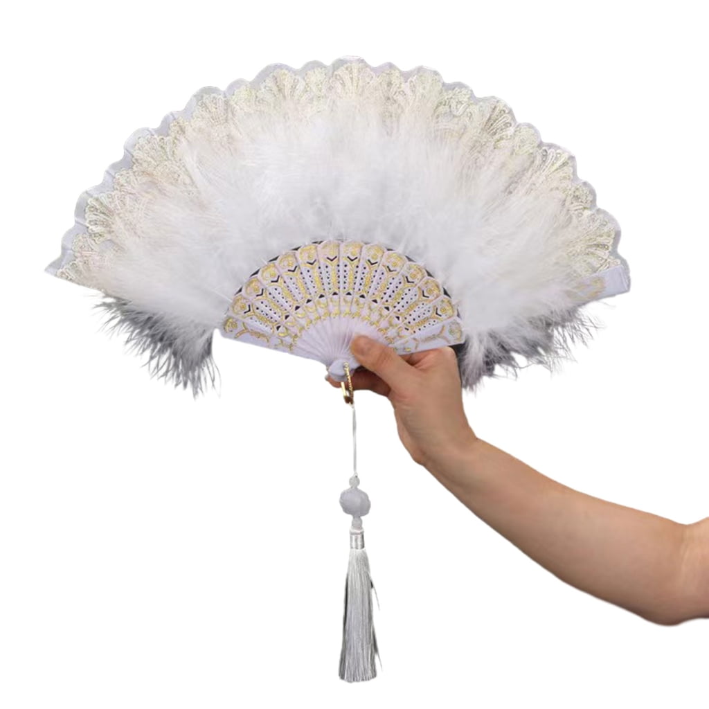 Lace Folding Fan Vintage Feather Bamboo Hand Fans for Women Girls ...