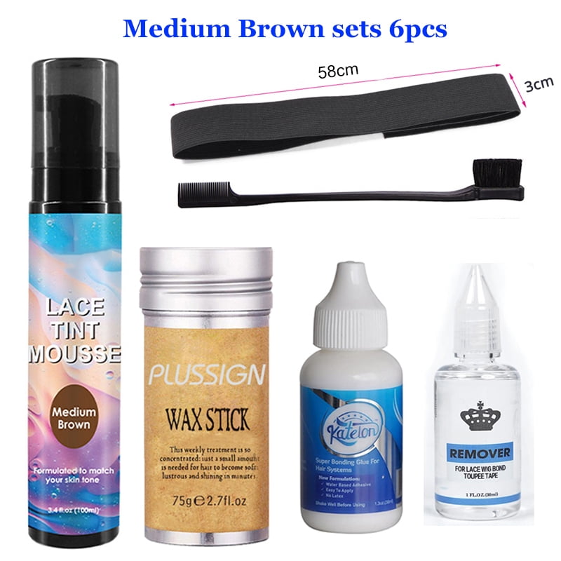 Lace Front Glue Wig Install Kit Lace Tint Mousse Wig Bands Wax Stick ...