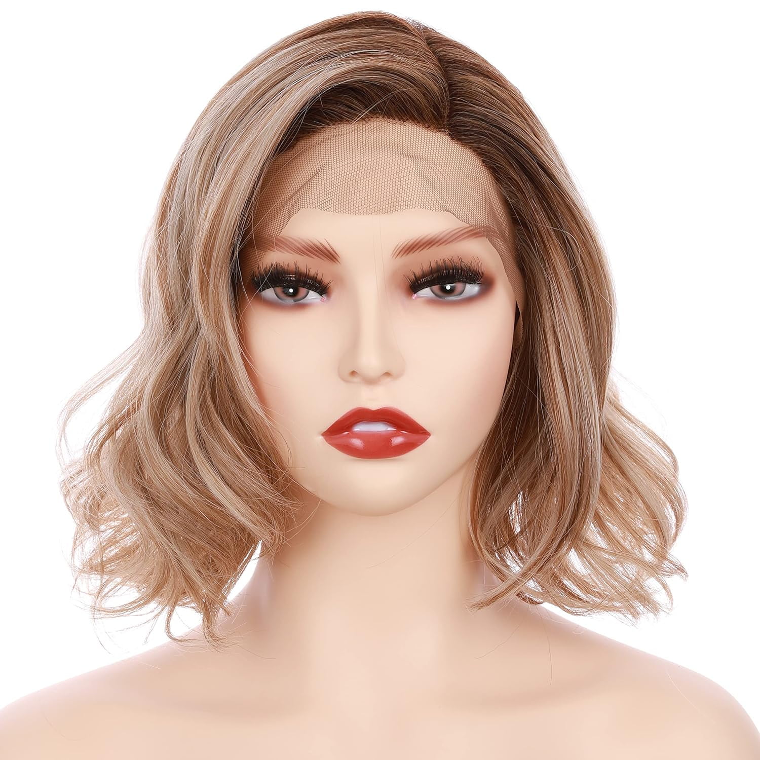Lace Front Short Wavy Hair Bob Wig for Women, 10 Inch with Side Part ...