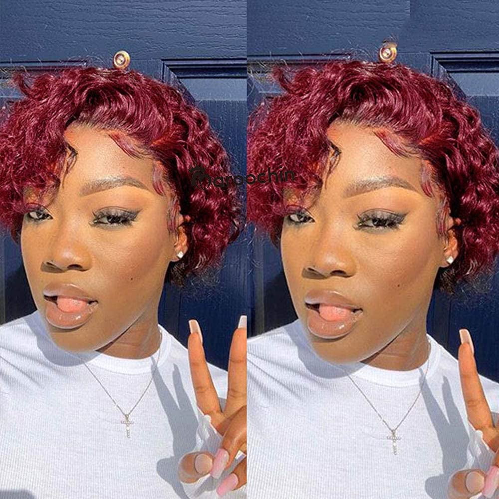 Lace Front Wigs Human Hair for Black Women 180% Density Pixie Cut Curly ...