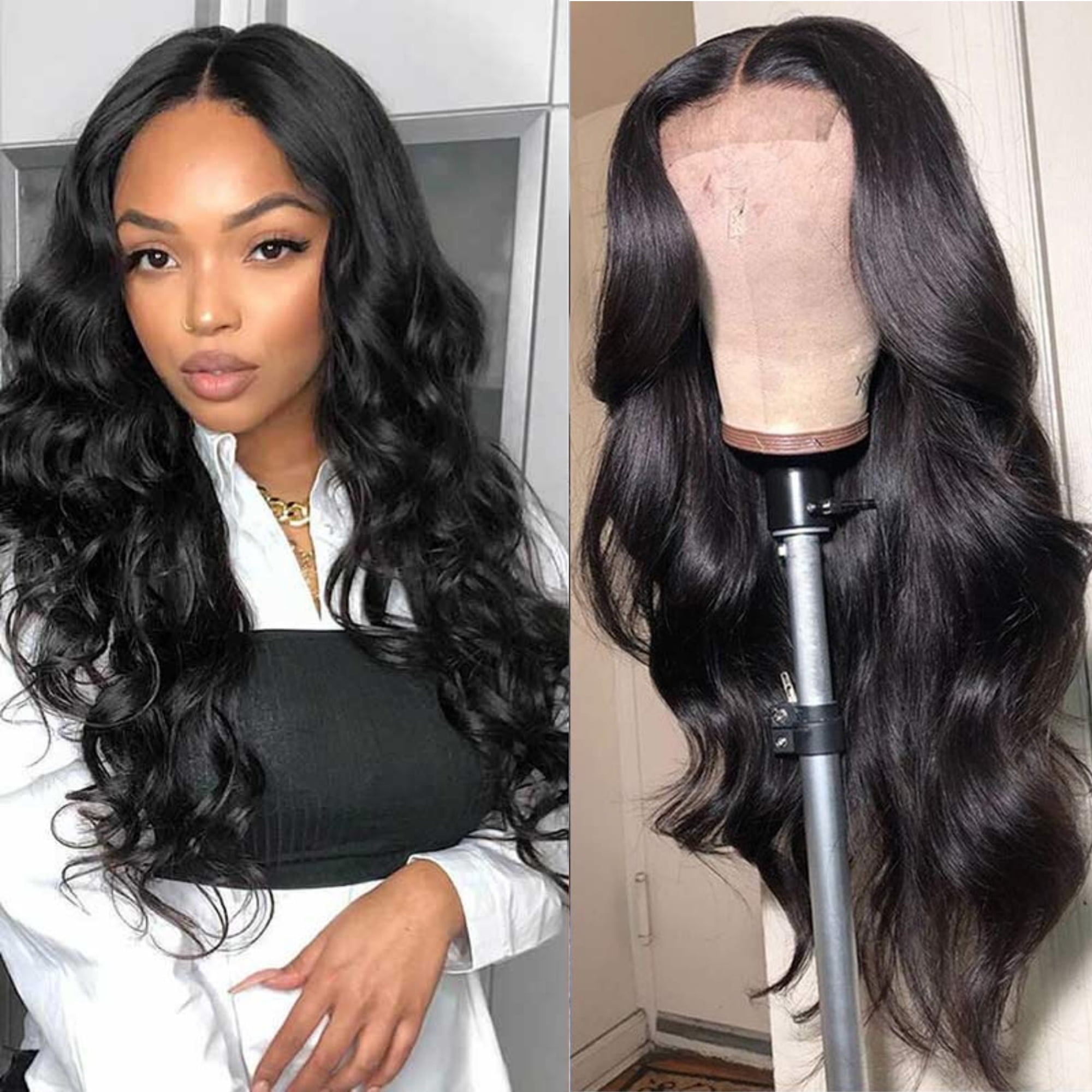 Lace Front Wigs Human Hair Pre Plucked 32 inch Body Wave Wigs for Black ...