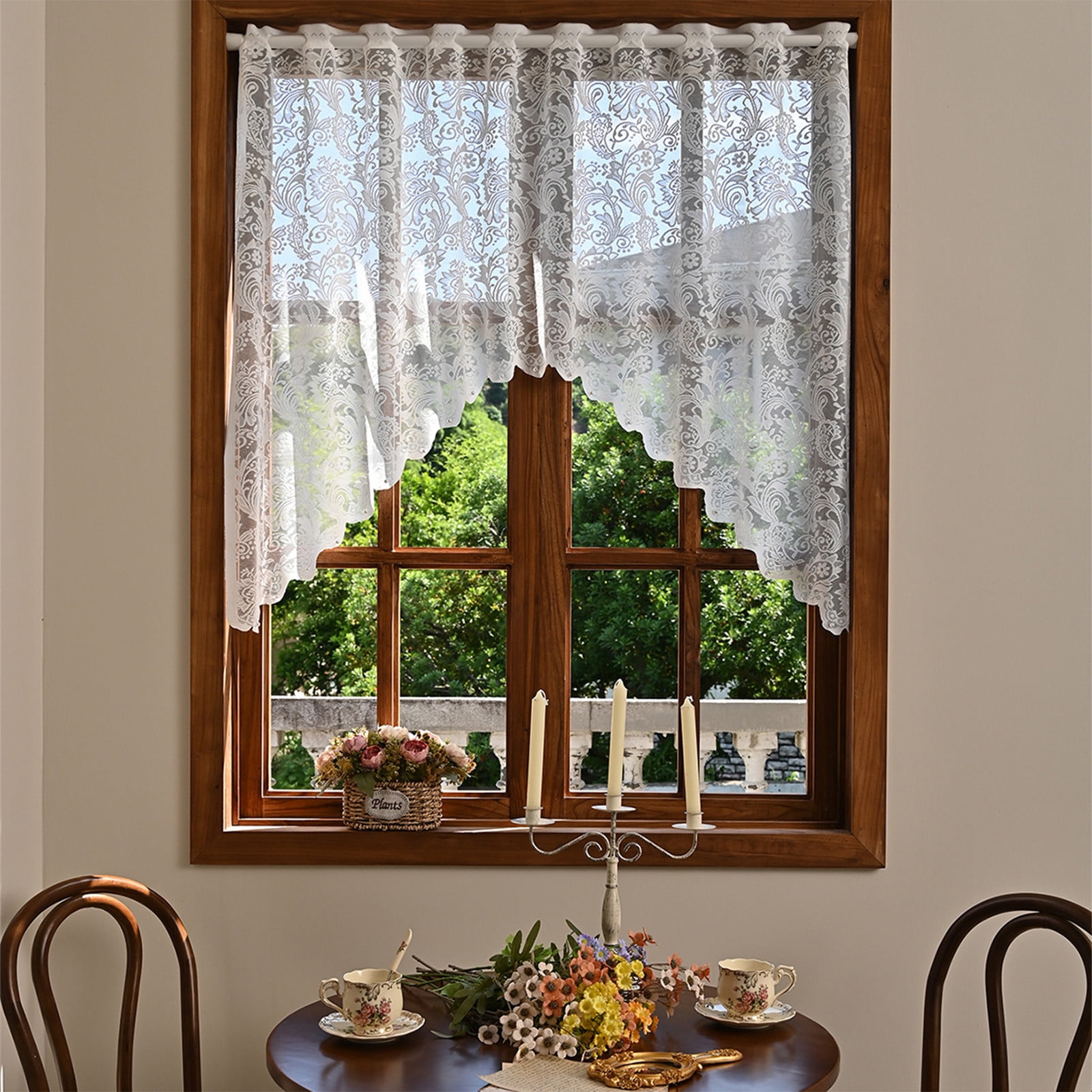 Lace Half Curtain for Windows Shade Curtain with Rod Cover, Decorative ...