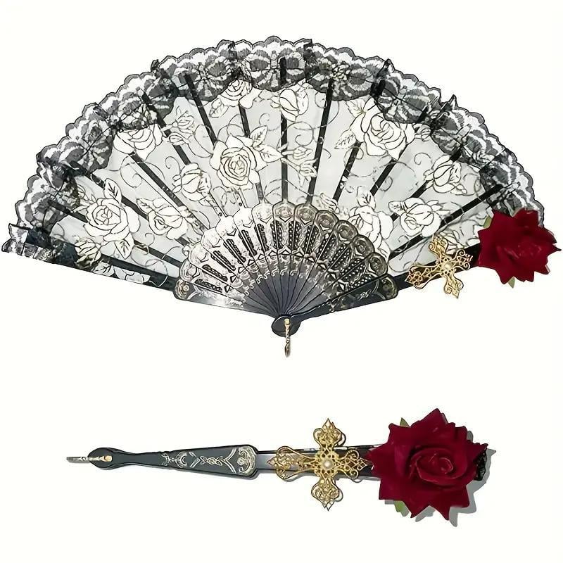 Lace Hand Fan, 1 Count Foldable Handheld Fan, Portable Hand Fan for ...