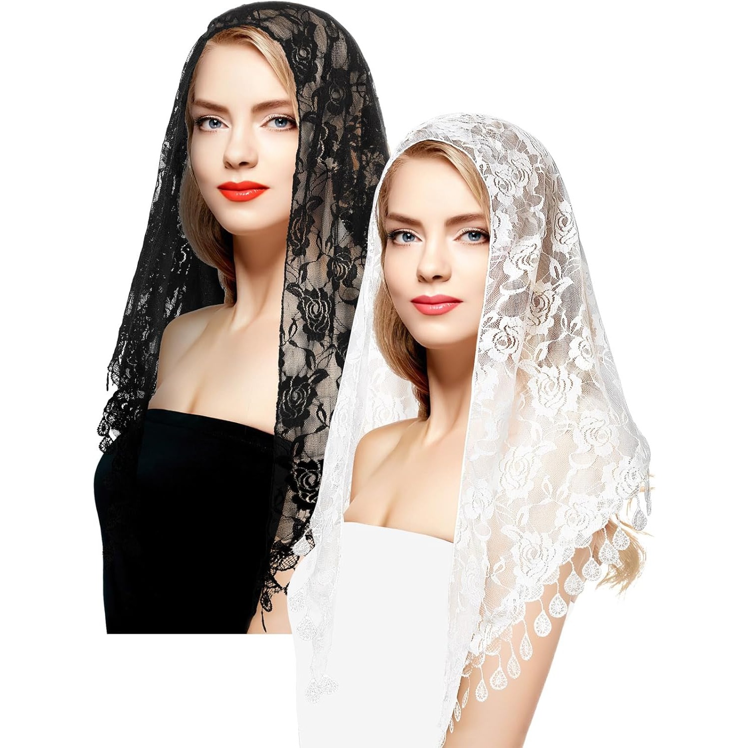 Lace Mantilla Veil 2pcs Mass Veil Lace Shawl/Scarf/Head Covering Black ...