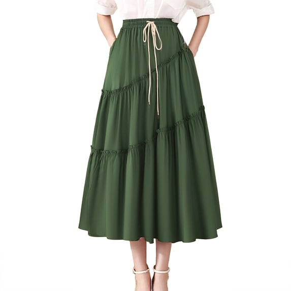 Lace Maxi Skirt A Line Solid Skirt High Waist Mid Length Dress Boho ...