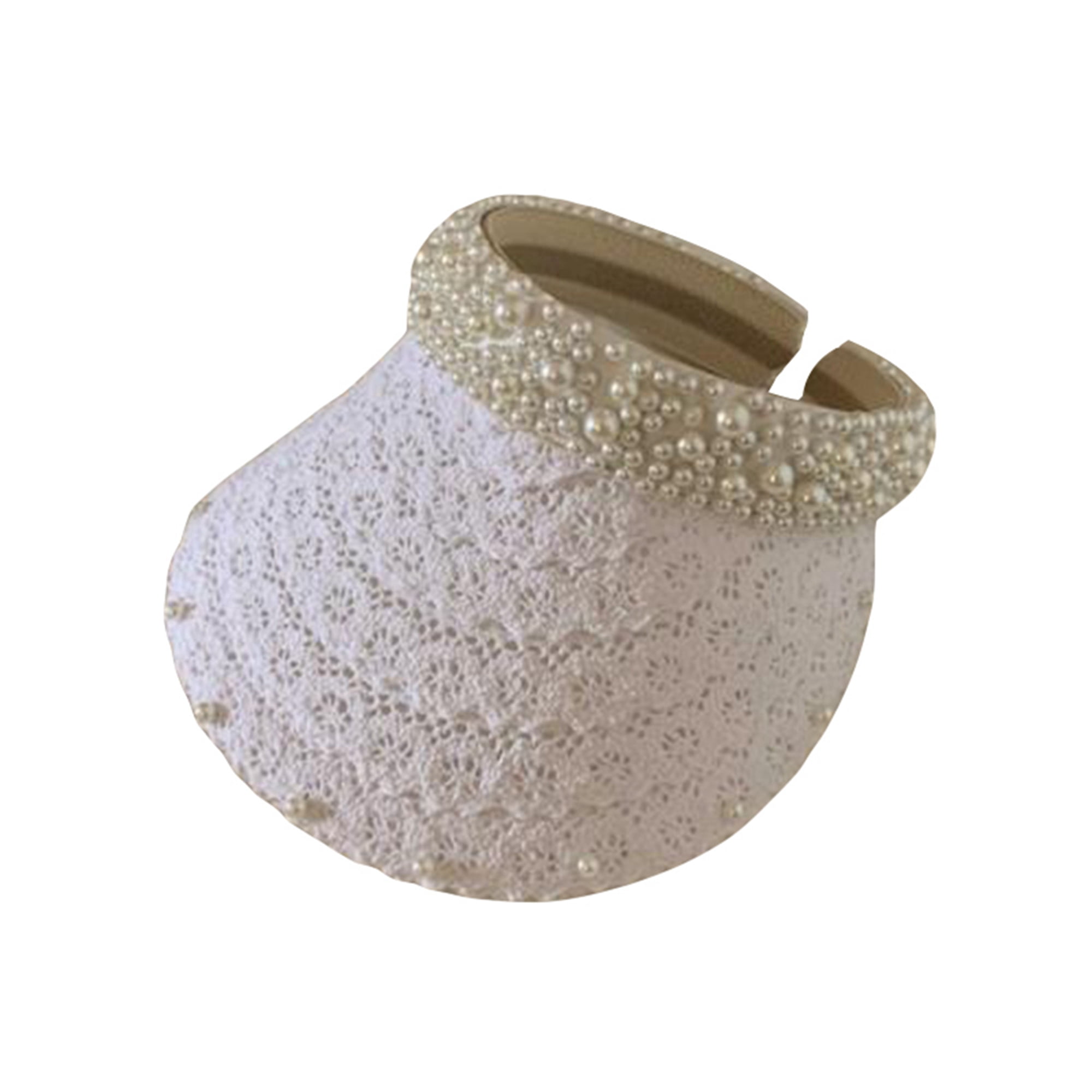 Lace Pearl Sun Visors for Women Girl Summer Wide Brim Packable Straw ...