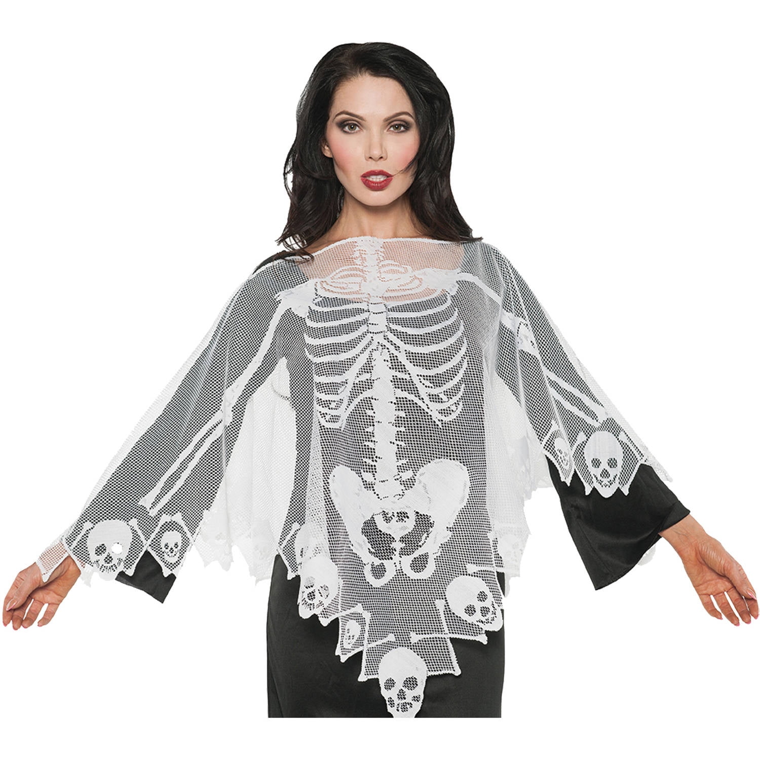 Skeleton Women Lace Poncho Costume - Adult Halloween & Day of the Dead ...