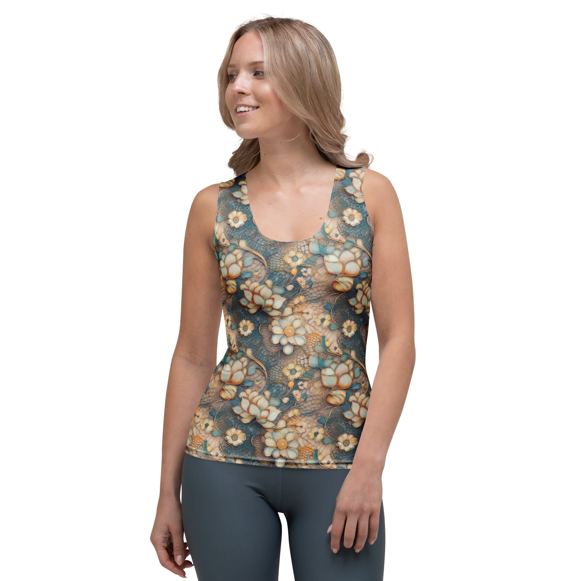 Lace Print Poly Tank Top, Poly Tank Top with Lace Print, Lace Tank Top ...