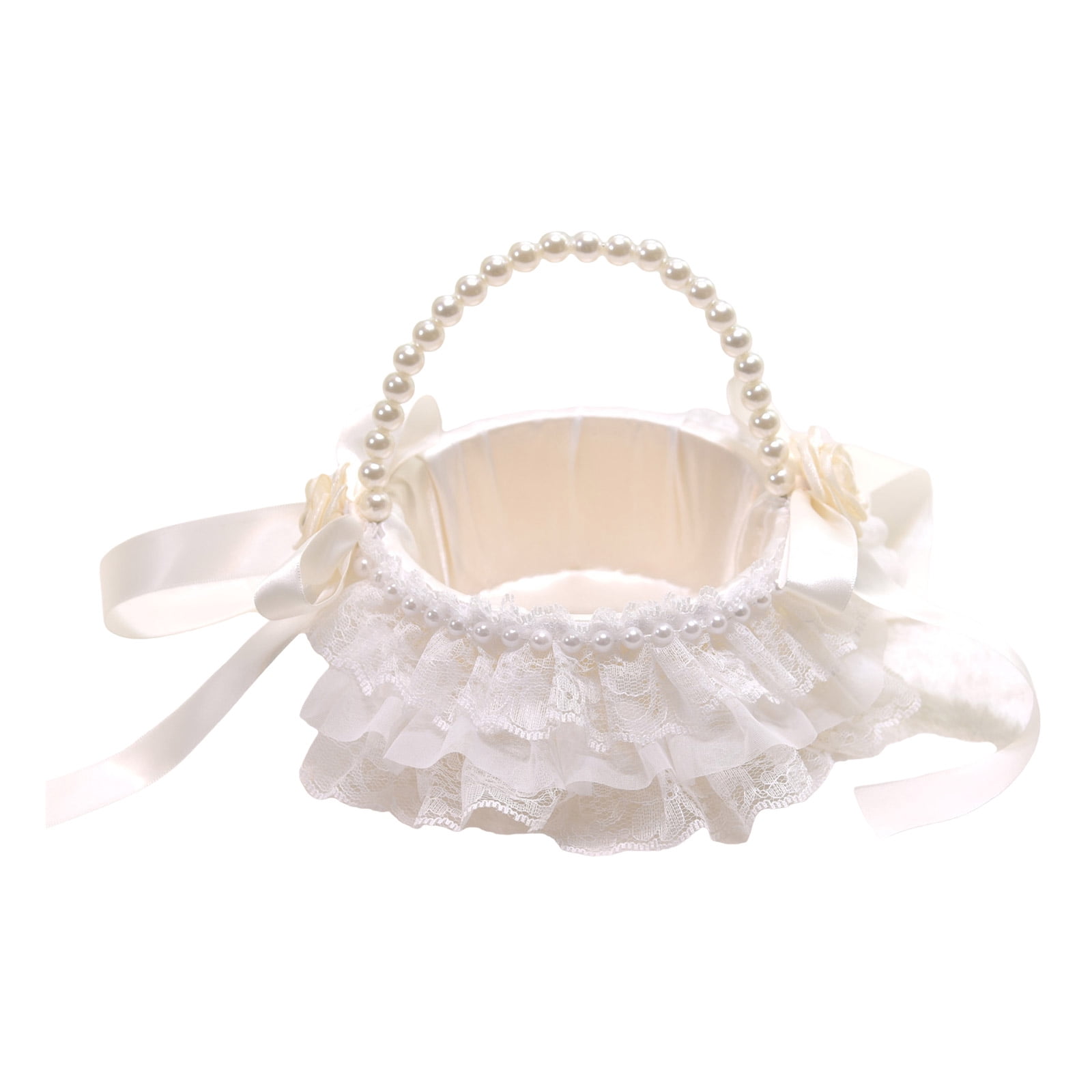 Lace Ruffle Wedding Baskets Bowknot Flower Baskets for Wedding Ceremony ...