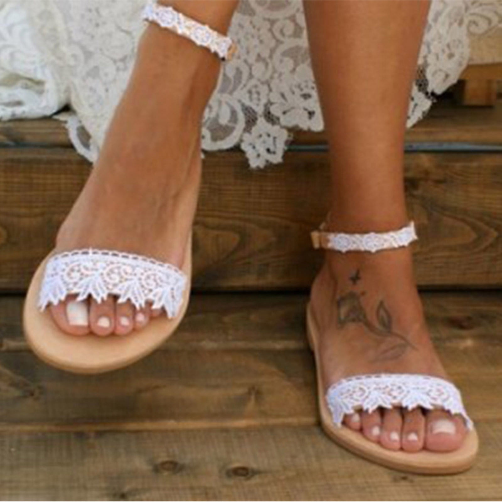 Lace Sandals Women Girls Dressy, Off White Lace Wedding Sandals, White ...