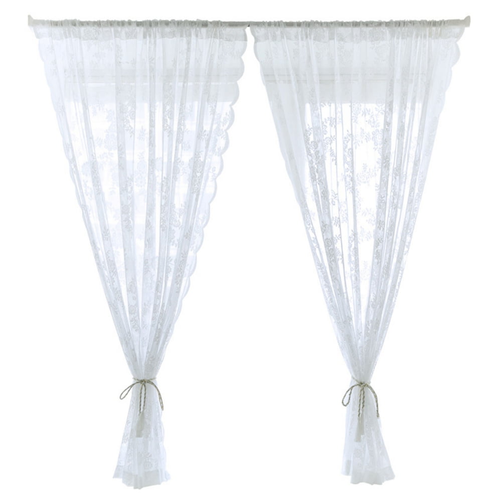 Lace Semi Sheer Curtains Window Curtain Drapes for Bedroom - Rod Pocket ...