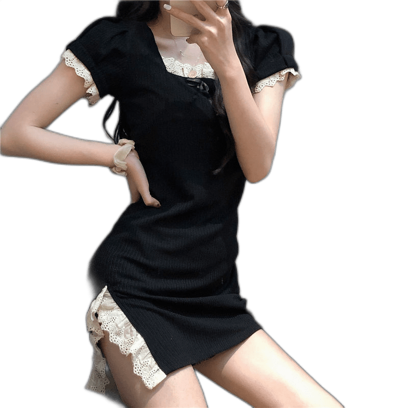 Lace Sexy Tight Dress Summer Slim Hot Girl Hip Skirt Retro Waist Short