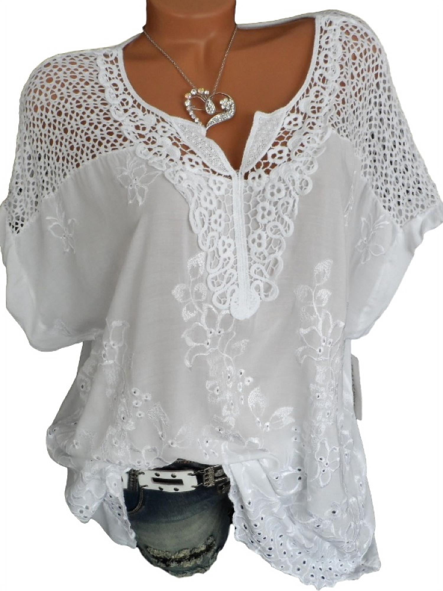 Cotton Lace Stitching Plus Size Casual Loose Blouse for Women - Walmart.com