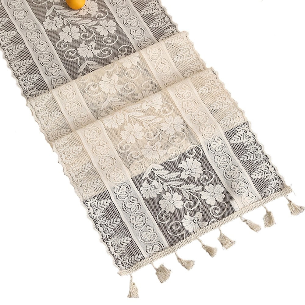 Lace Table Cloth Crochet Lace Cotton Blended Fabric with Tassel Table ...