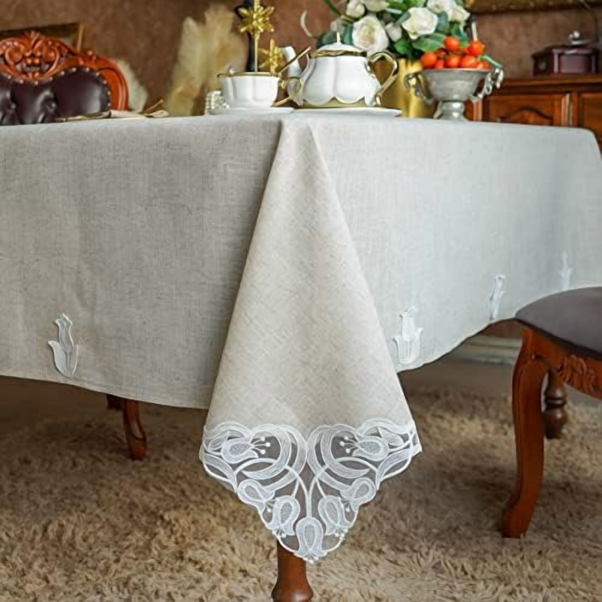 Lace Table Cloth Rectangle Spring Antique Flower Decor Macrame ...