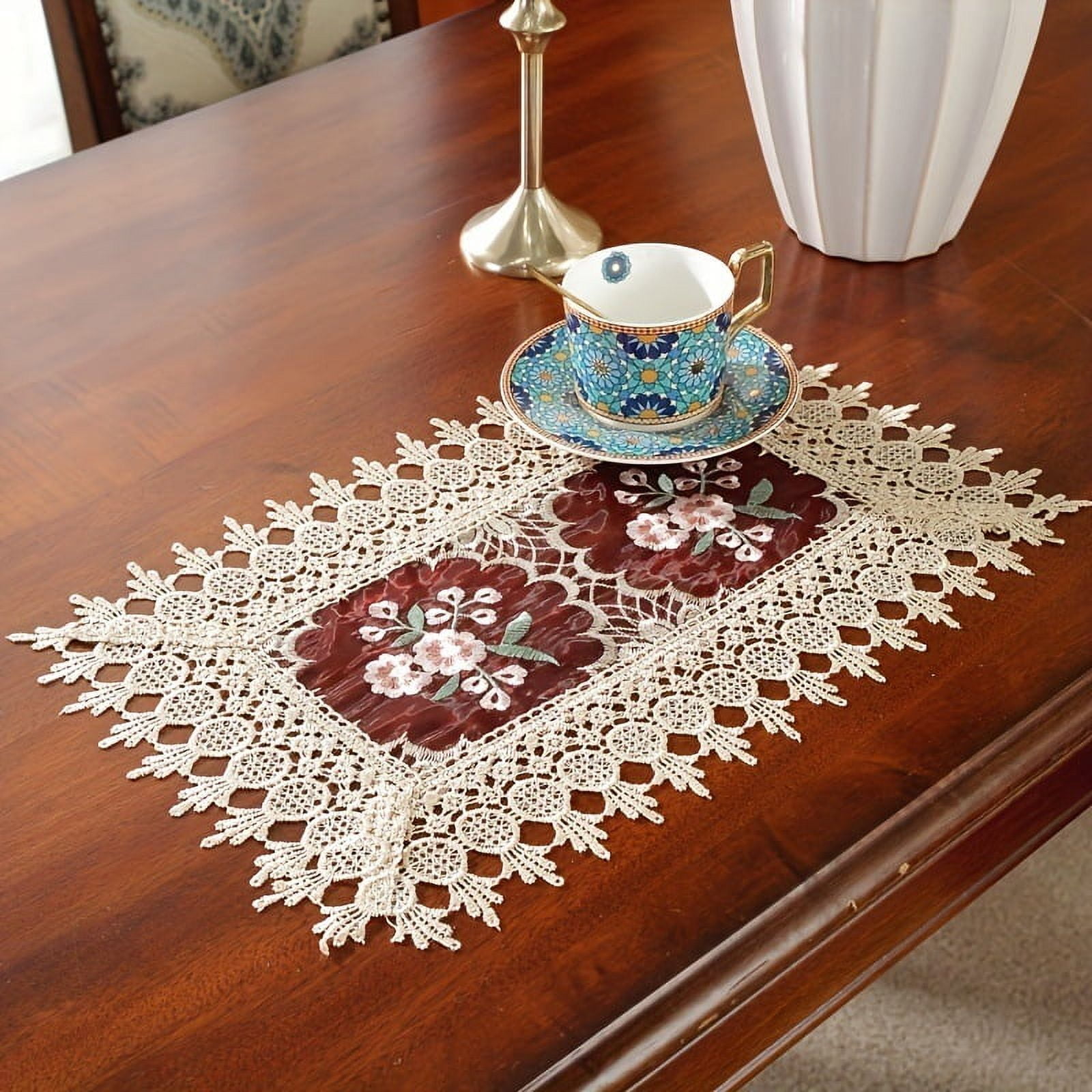 Lace Table Runner Dresser Scarf with Embroidery Table Runners ...