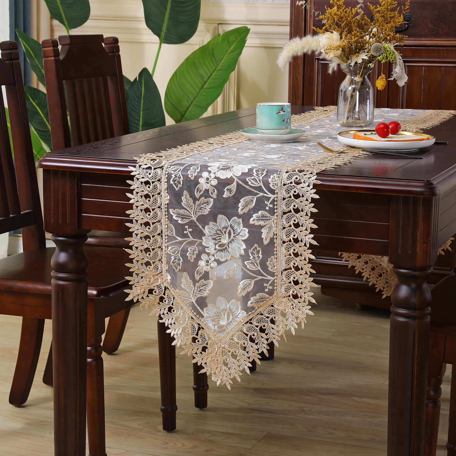 Lace Table Runner Embroidered Dresser Scarf Macrame for Kitchen Dining ...