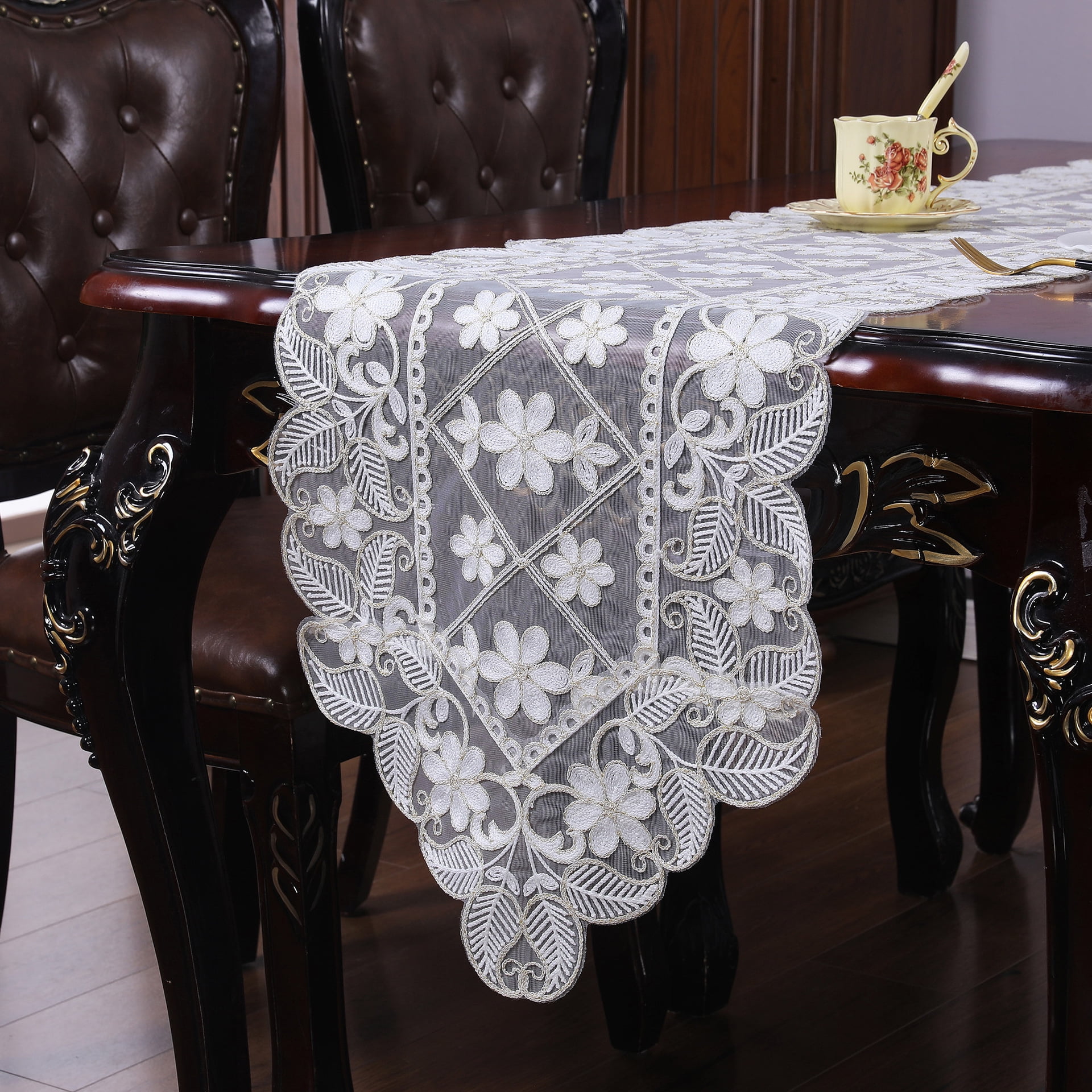 Lace Table Runner Long Embroidered Doilies for Furniture Tea Coffee ...