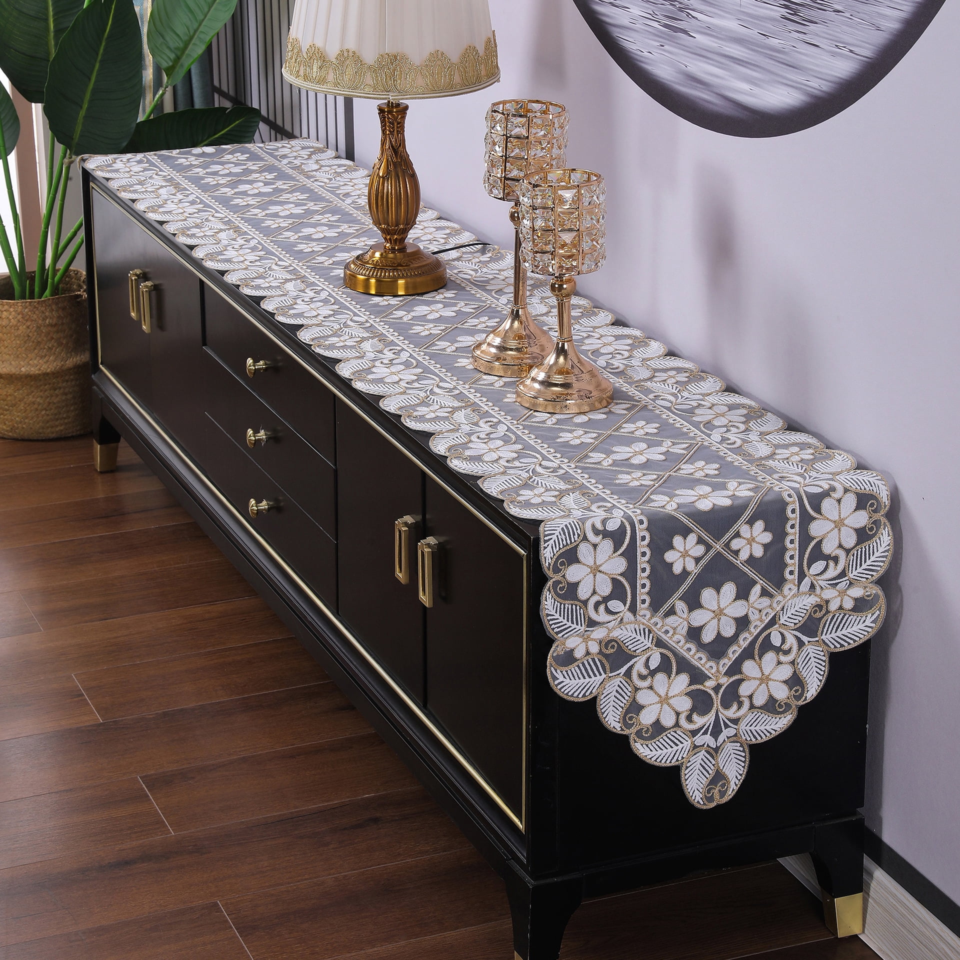 Lace Table Runner Long Embroidered Doilies for Furniture Tea Coffee ...