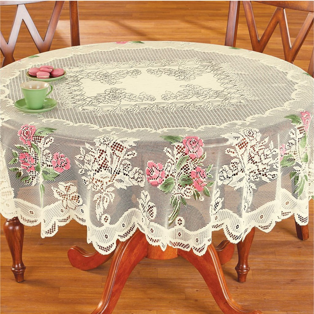 Lace Tablecloth Round White Floral Rose Cover Elegant Dining Table ...